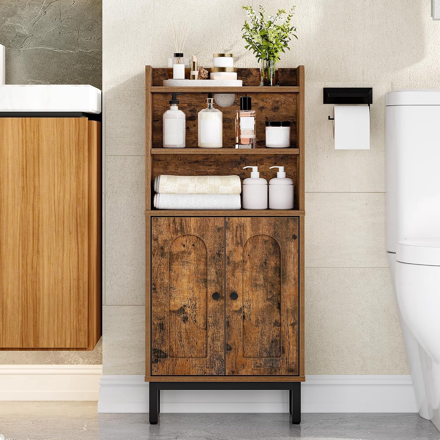 Bathroom Storage Cabinet, Small Floor Cabinet with 2 Door and Shelves ...