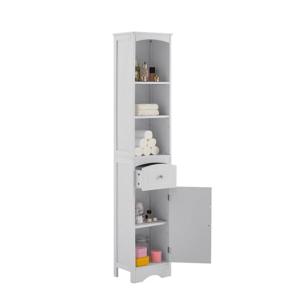 White Tall Storage Cabinet with Adjustable Shelves, Drawer and Door ...