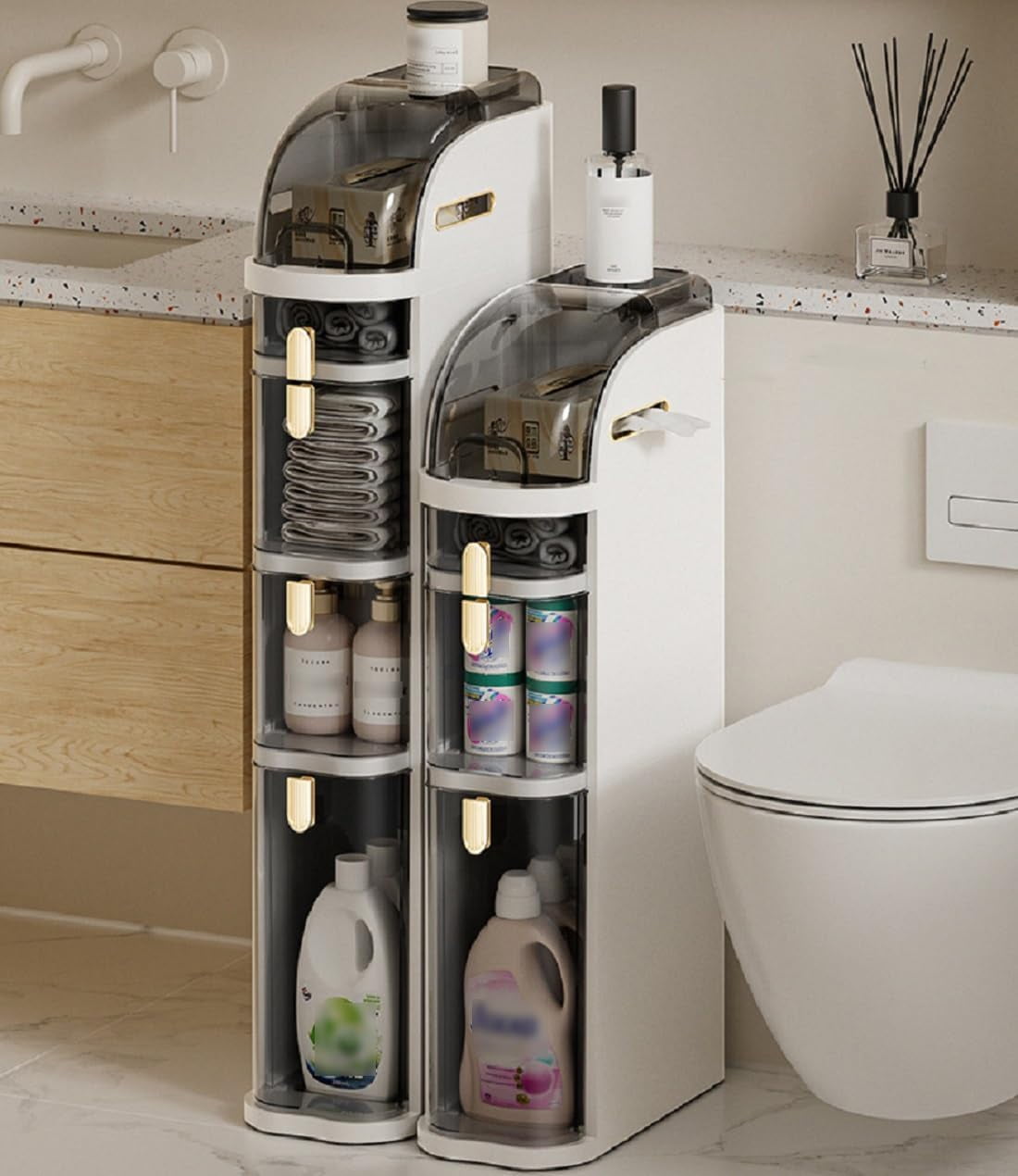 Bathroom Storage Cabinet with Wheels, Plastic Narrow Slim Cabinet with ...