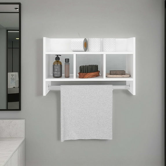 Bathroom Storage Cabinet White Bath Shelf with Towel Bar, Open Shelf ...