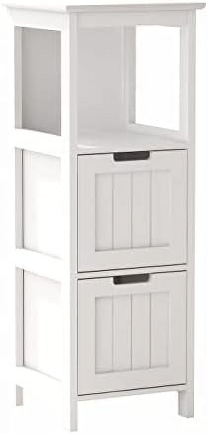 Bathroom Storage Cabinet White Freestanding Floor Cabinet with 2 Drawers and 1 Storage Shelf for ...