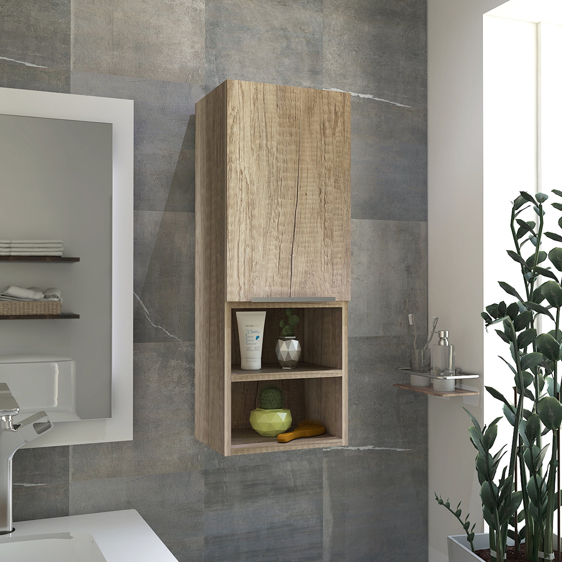 Bathroom Storage Cabinet | With Four Shelves for Various Items | Pine ...