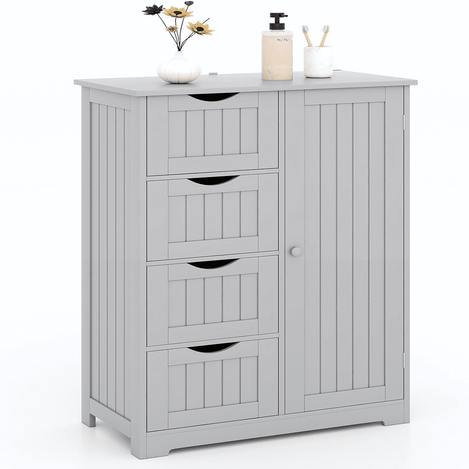 Bathroom Storage Cabinet Wooden Floor Cabinet with 4 Drawers & Round ...