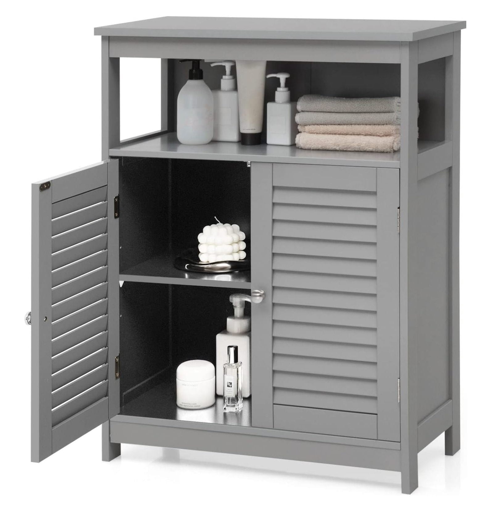 Bathroom Storage Cabinet, Wooden Side Storage Organizer with Louver ...