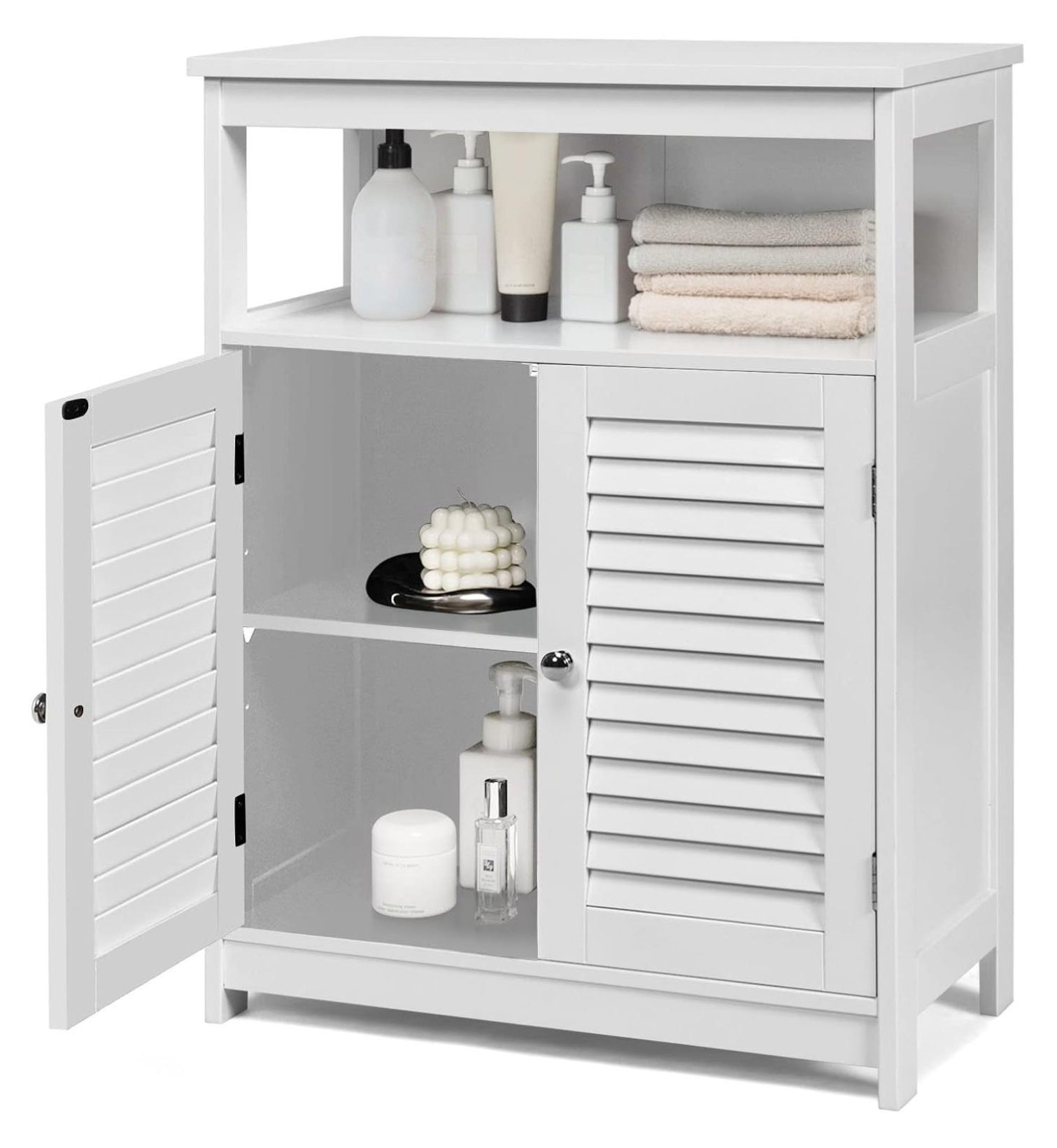 Bathroom Storage Cabinet, Wooden Side Storage Organizer with Louver ...