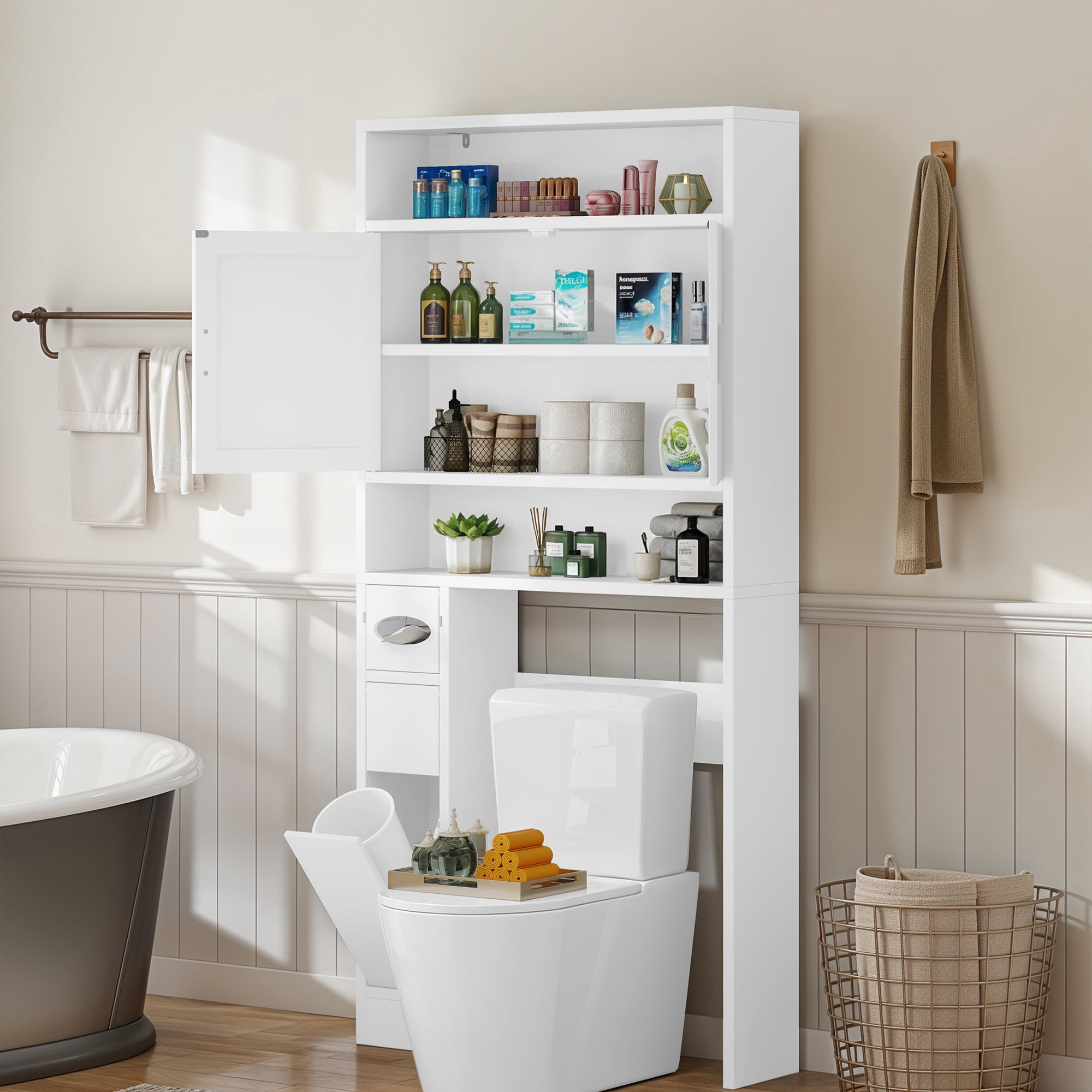 Bathroom Storage Cabinet with Adjustable Shelves and Tissue Holder ...