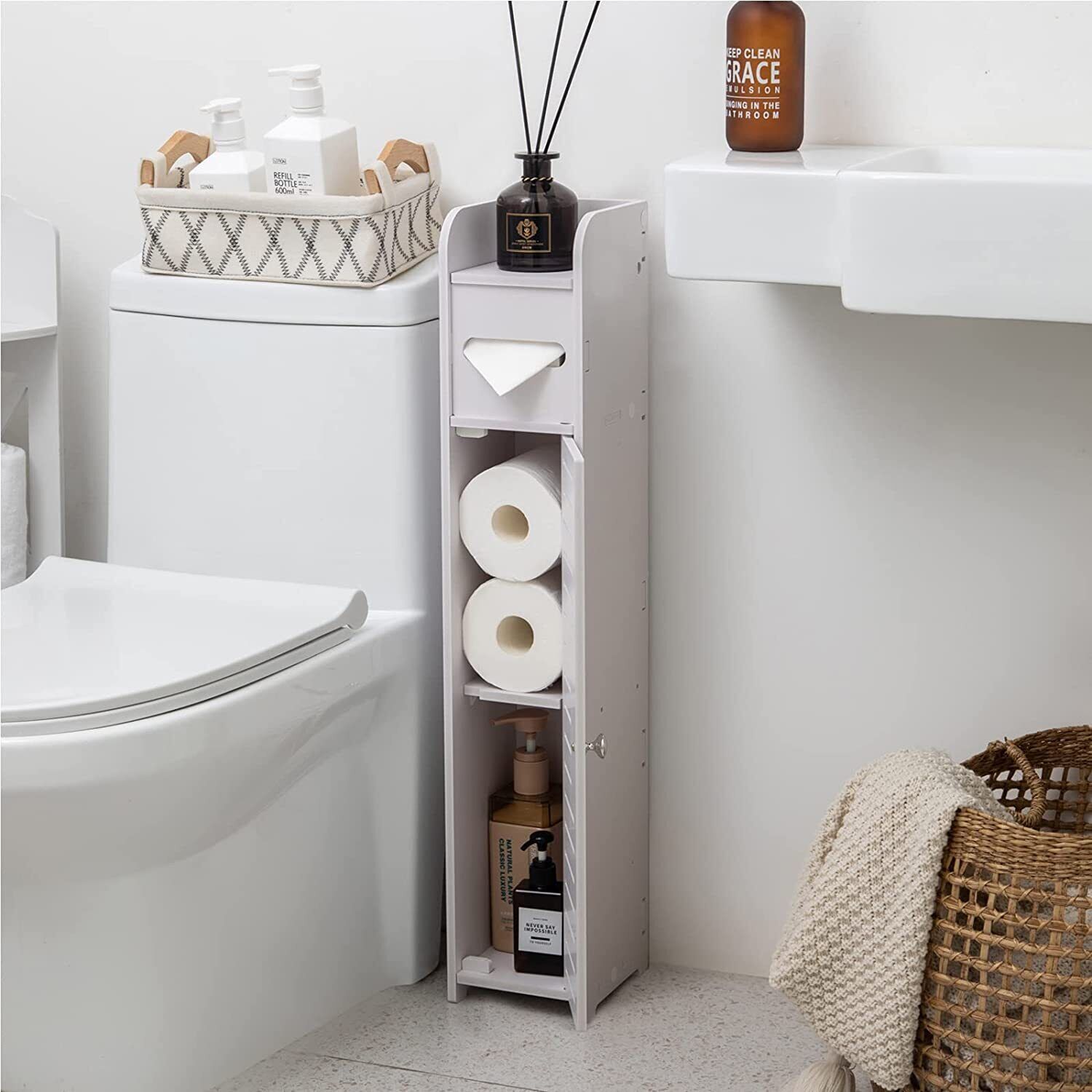 Zimtown Small Bathroom Corner Cabinet with Door and Storage Shelf ...