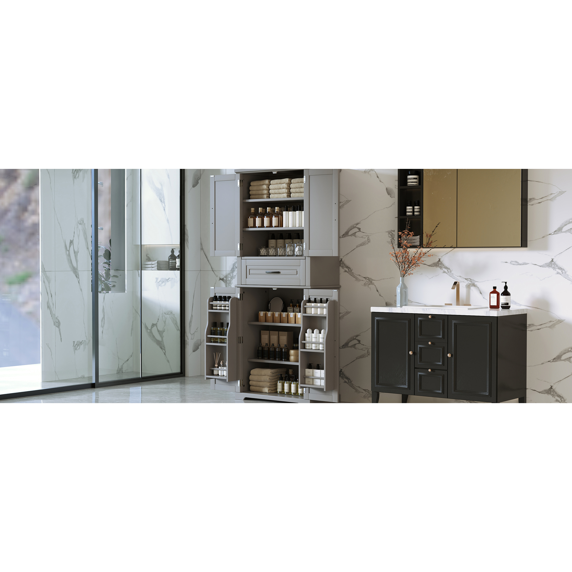 Bathroom Storage In Grey, With Adjustable Shelves, Drawer & Assurance ...