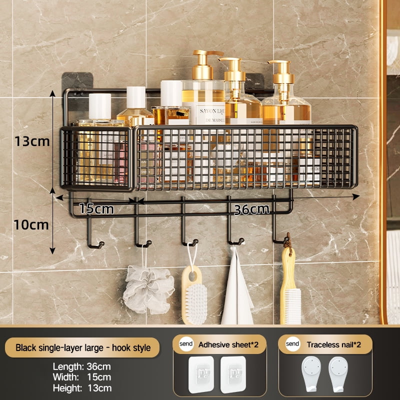 Bathroom Storage Rack Non Perforated Wall Mounted Towel And Toiletries ...