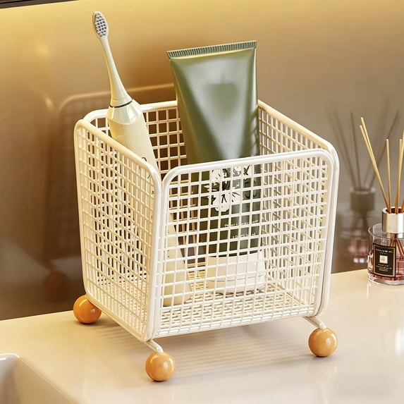 Bathroom Storage Rack, Washbasin Storage Basket with 4 Wooden Feet ...