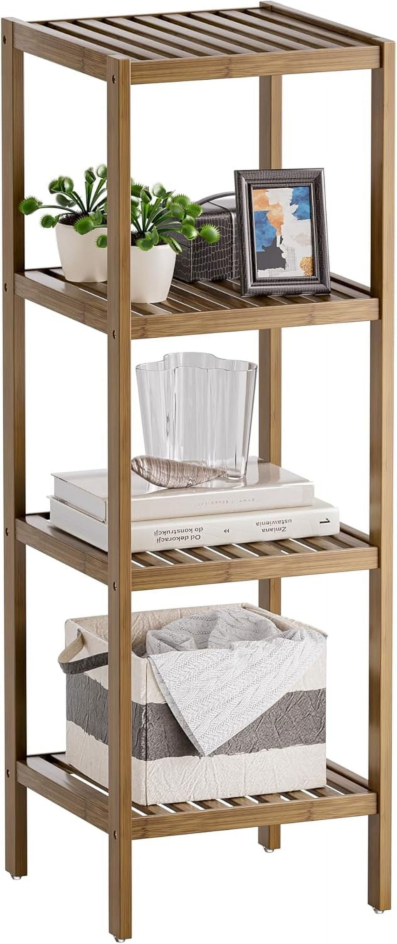 Bathroom Storage Shelf, 4-Tier Bamboo Rack Organizer, Multifunctional ...