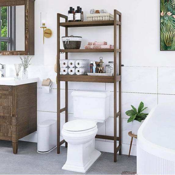 Bathroom Storage Shelf, Bamboo Over-The-Toilet Organizer Rack ...