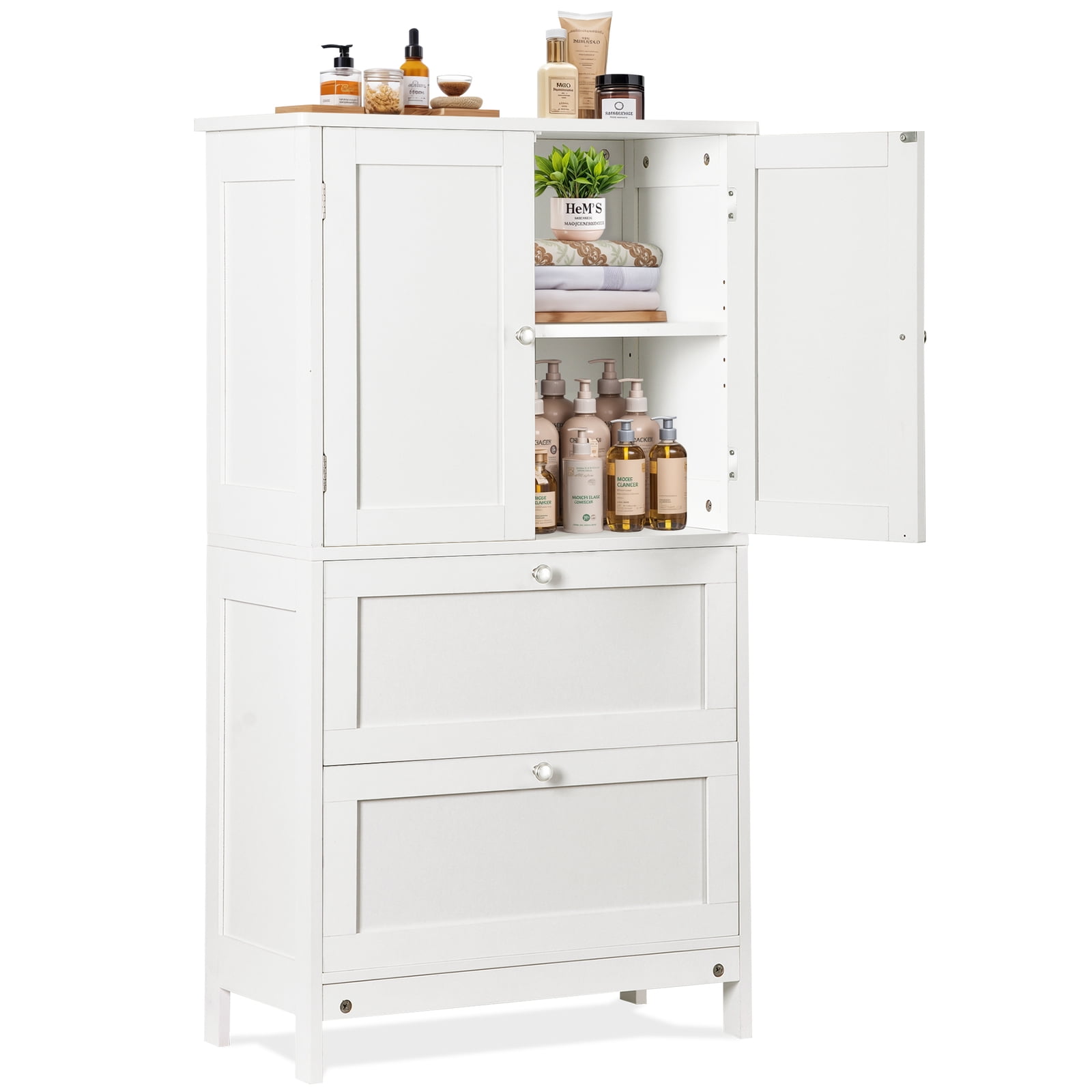 Bathroom Storage Unit Freestanding Cabinet with 2 Drawers and 2 Doors ...