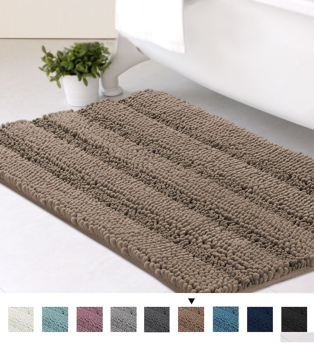 "PrimeBeau's Extra Thick Chenille Striped Shaggy Rug, Water Absorbent ...