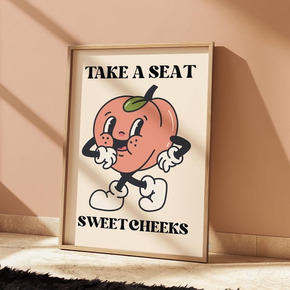 Bathroom Sweet Cheeks Peach Uk Art Style One, Unframed Paper Print ...