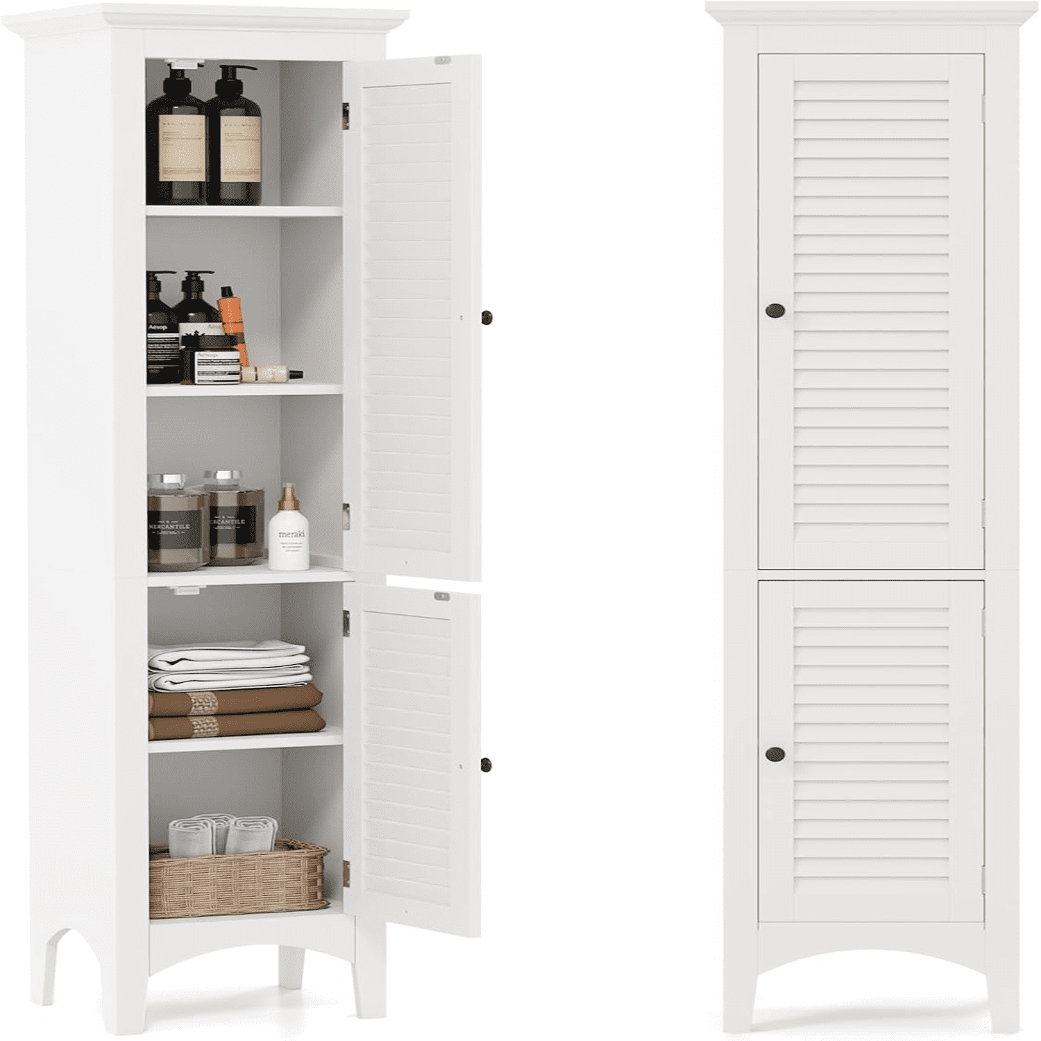Bathroom Tall Storage Cabinet - Narrow Freestanding Floor Cabinet with ...