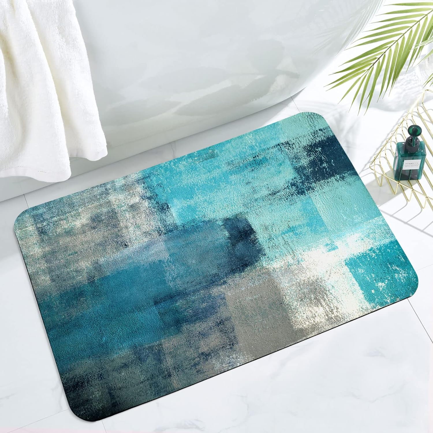 Bathroom Teal Blue Rug Mat, Turquoise Bath Mats for Bathroom Non Slip ...