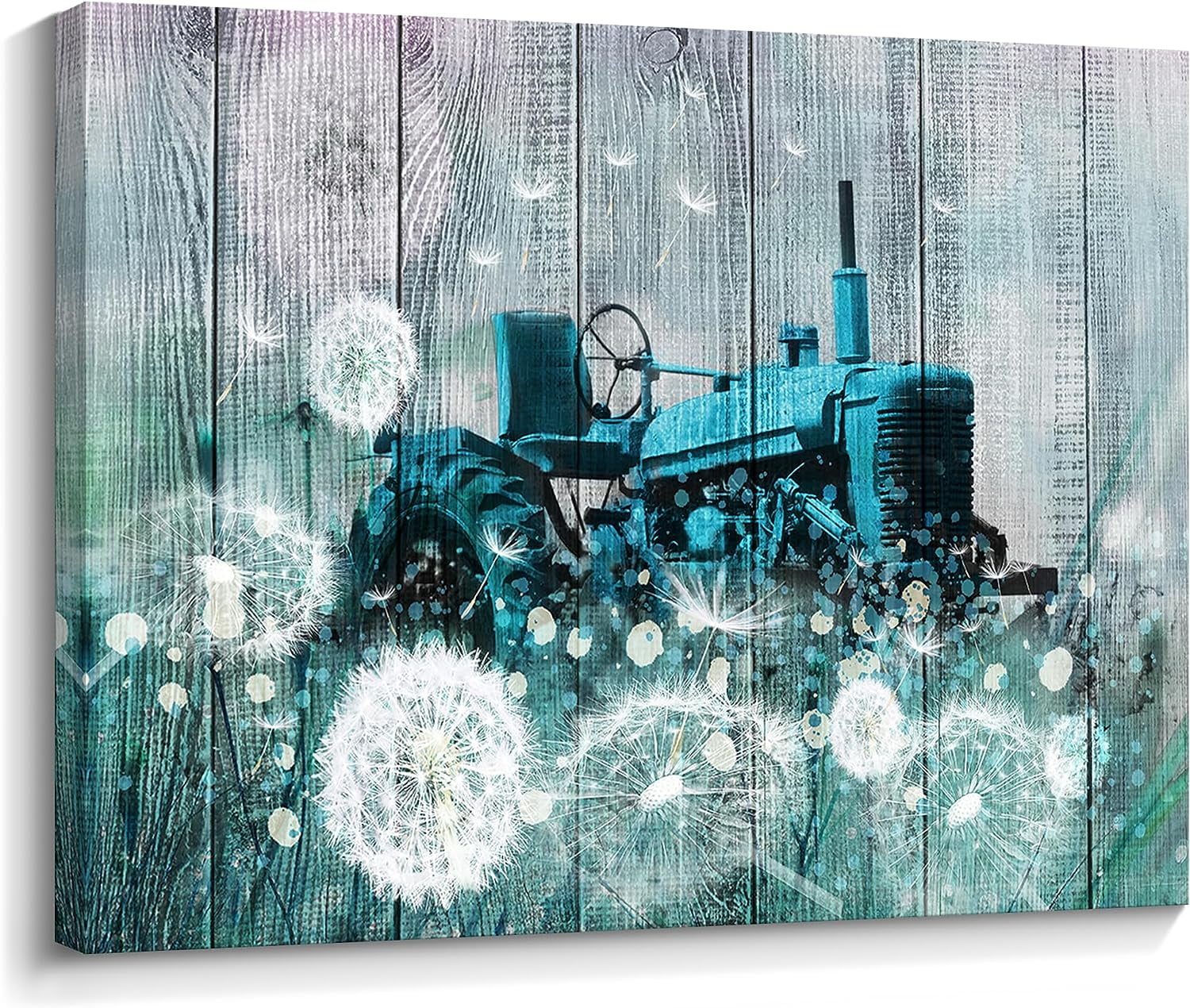 Bathroom Teal Decor Dream Tractors Dandelion Canvas Wall Art Farmhouse Room Decor for Bedroom ...