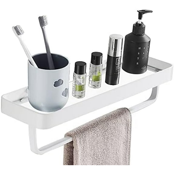 Bathroom Tempered Clear Glass Shelf with Towel Bar Wall Mounted 15.7 ...