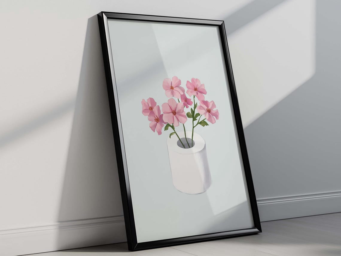 Bathroom Tet Paper Roll Pink Flower Wall Art, Unframed Paper Print Size ...