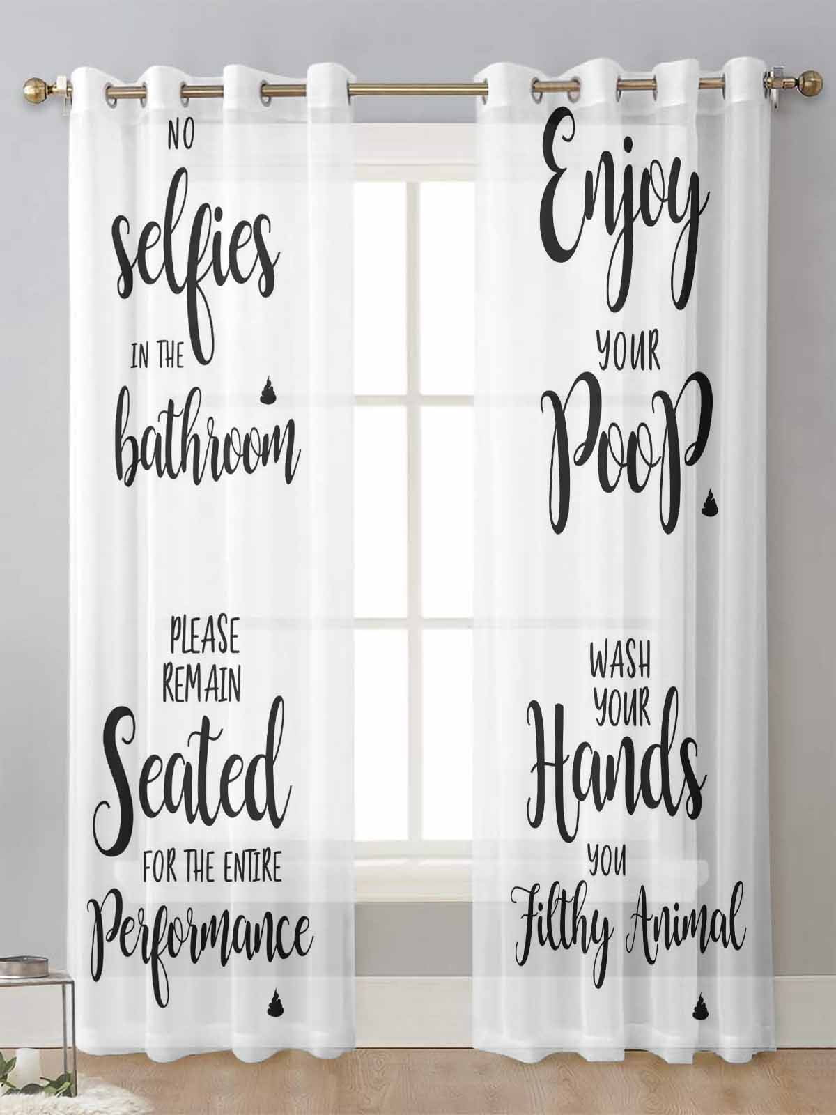 Bathroom Text Theme Image Sheer Curtains For Living Room Window ...