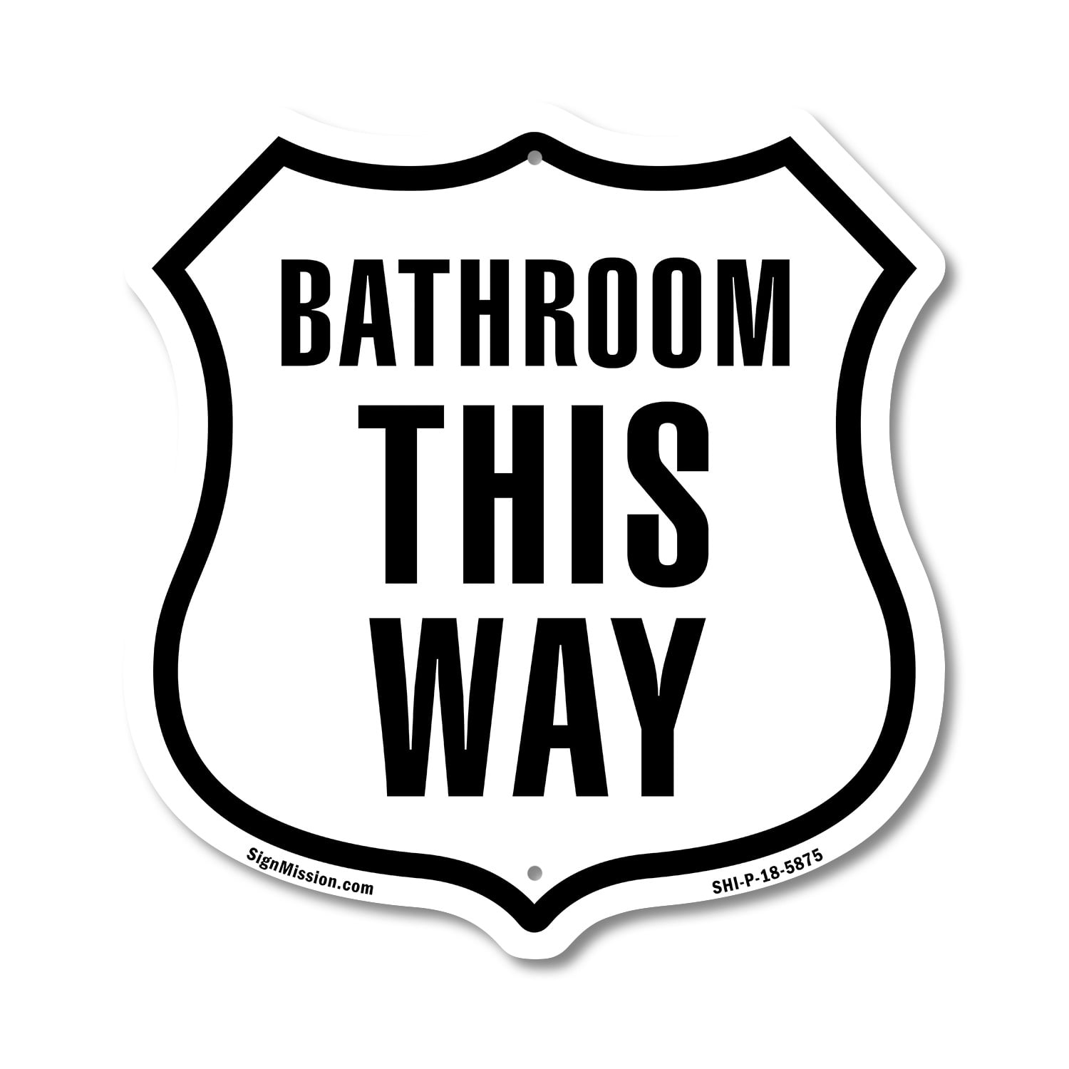 Bathroom This Way (2 Pack) 12 inch X 12 inch Shield Shaped Commercial ...