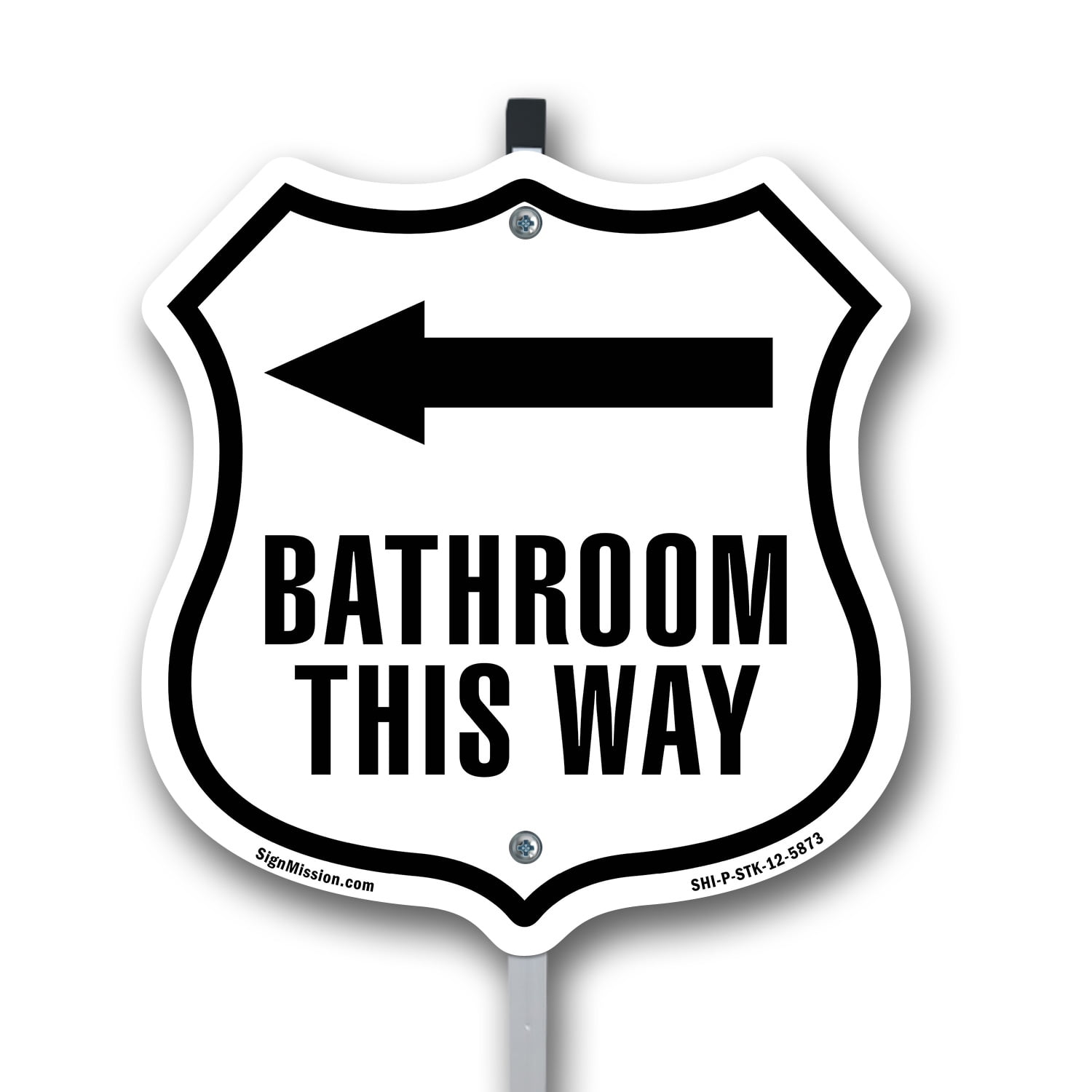 Bathroom This Way Left 12 inch X 12 inch Shield Shaped Commercial Grade ...