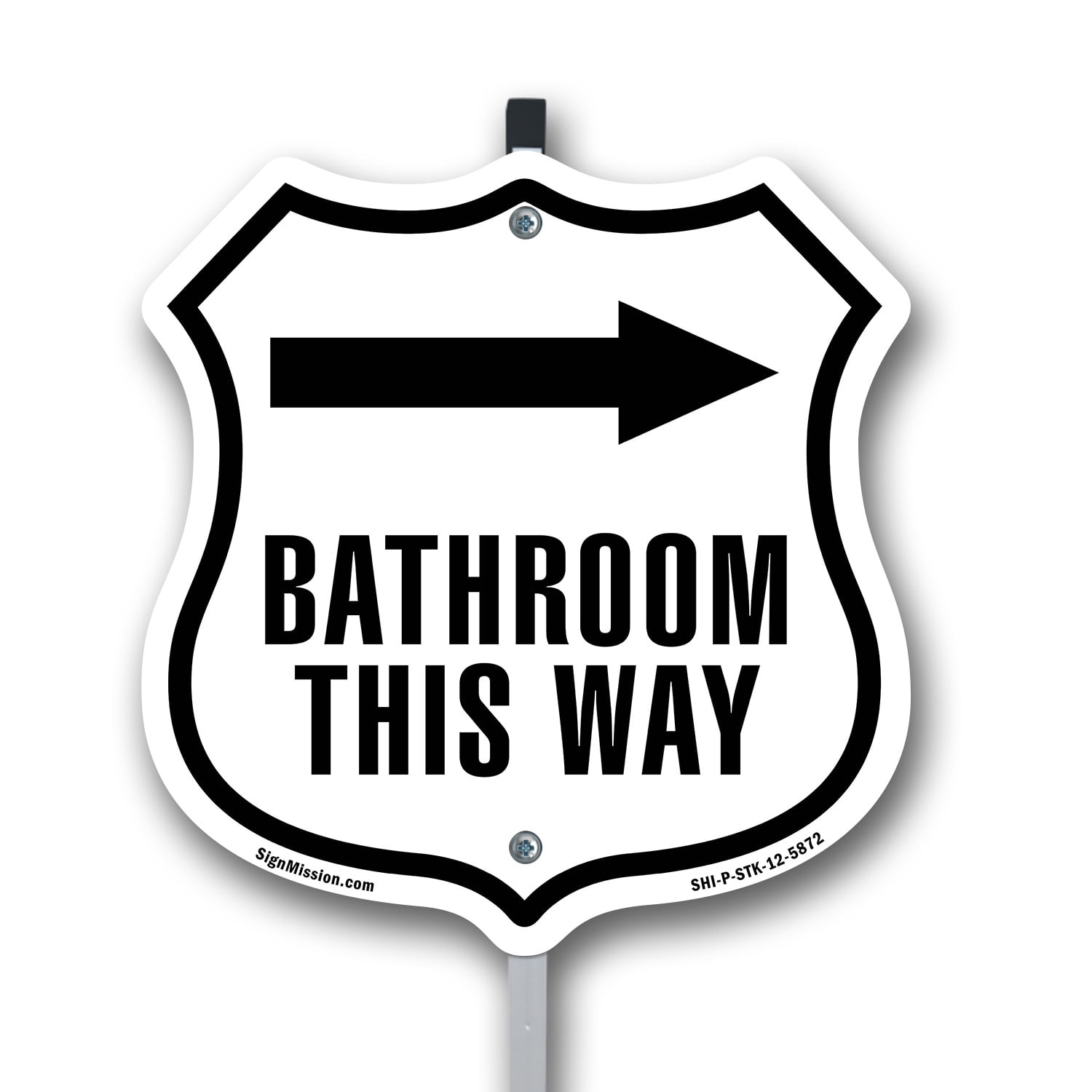 Bathroom This Way Right 12 inch X 12 inch Shield Shaped Commercial ...