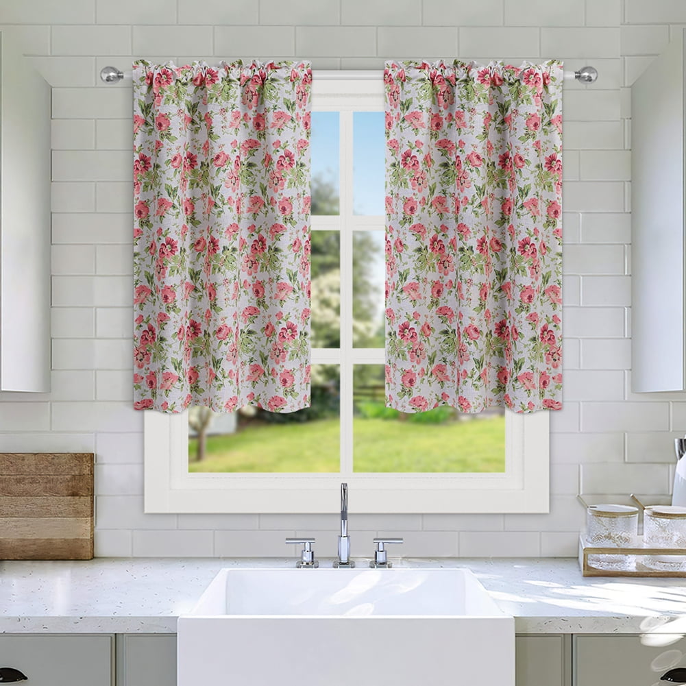 Bathroom Tier Curtains for Kitchen 23 Inches Long Floral Printed Half ...
