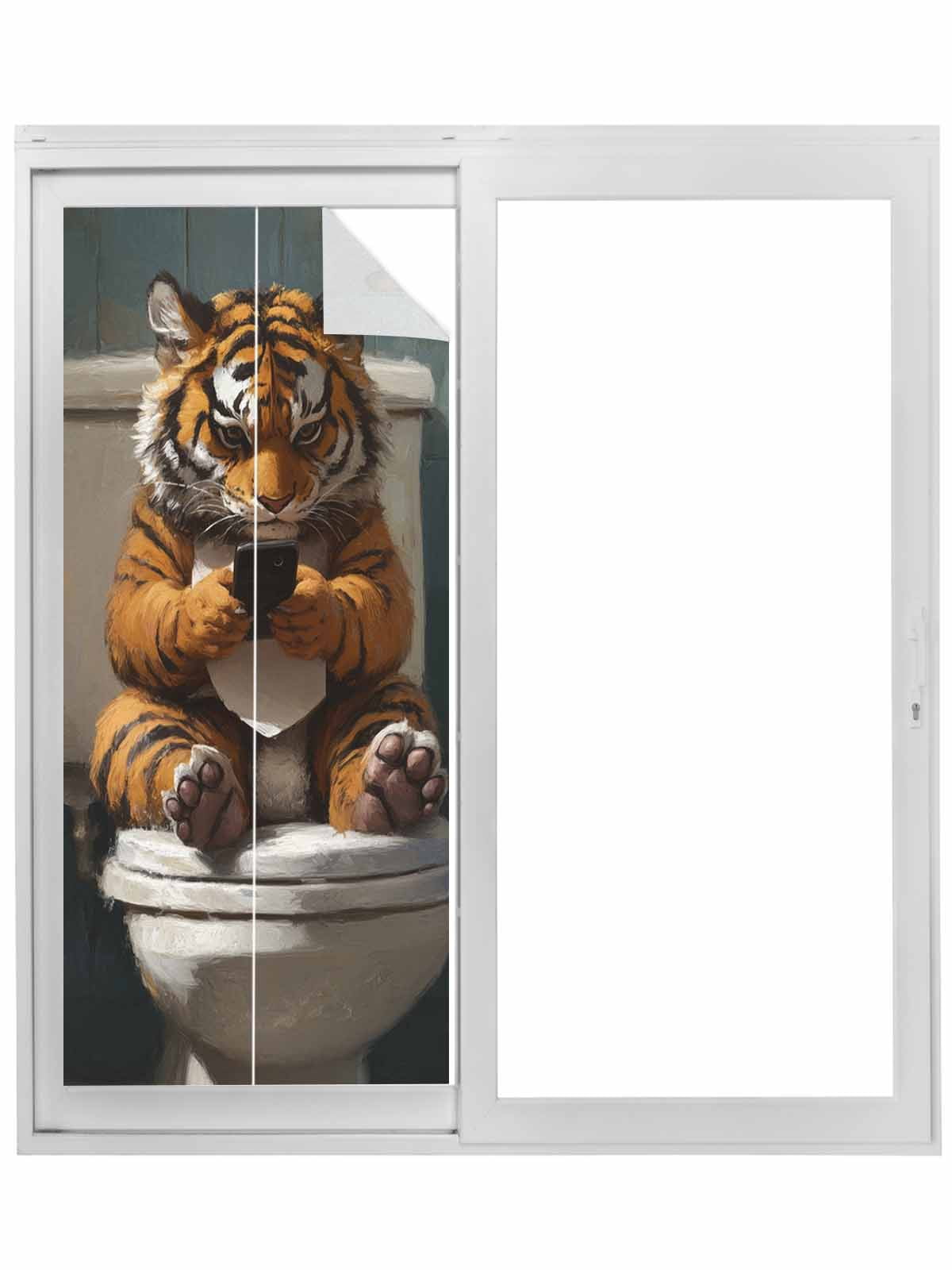 Bathroom Tiger Window Privacy Film, Toilet Animals Vintage Static Cling ...