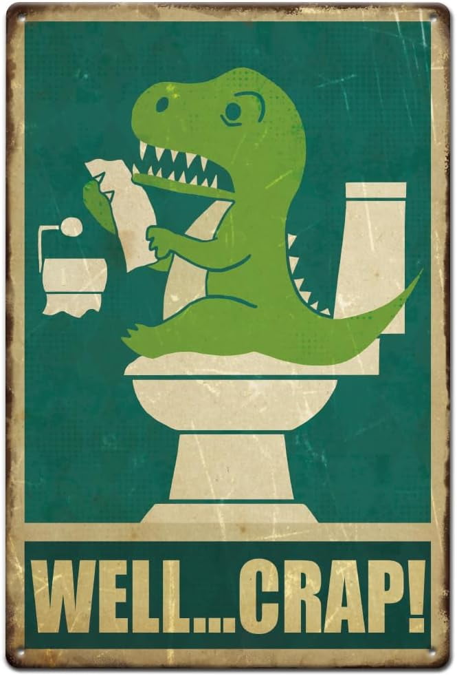 Bathroom Tin Sign Toilet Dinosaur Metal Tin Sign Funny Bathroom Tin ...