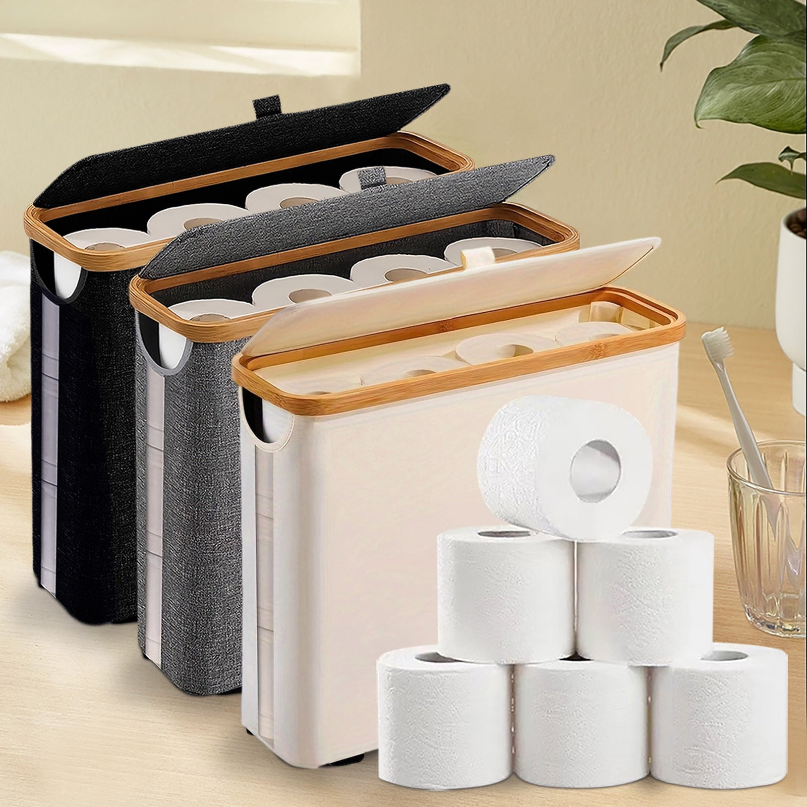 Bathroom Tissue Basket | Fabric Storage Organizer with Visible Open-Top ...