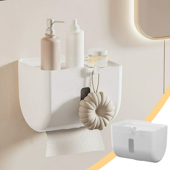 Bathroom Tissue Box Holder, Wall Mounted No Drill Toilet Paper Roll ...