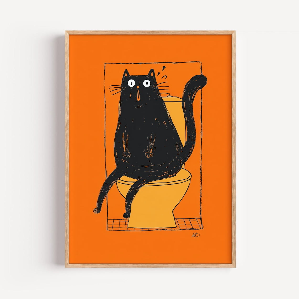 Bathroom Toilet Black Cat Humorous Graphic Decor Version Two, Unframed ...