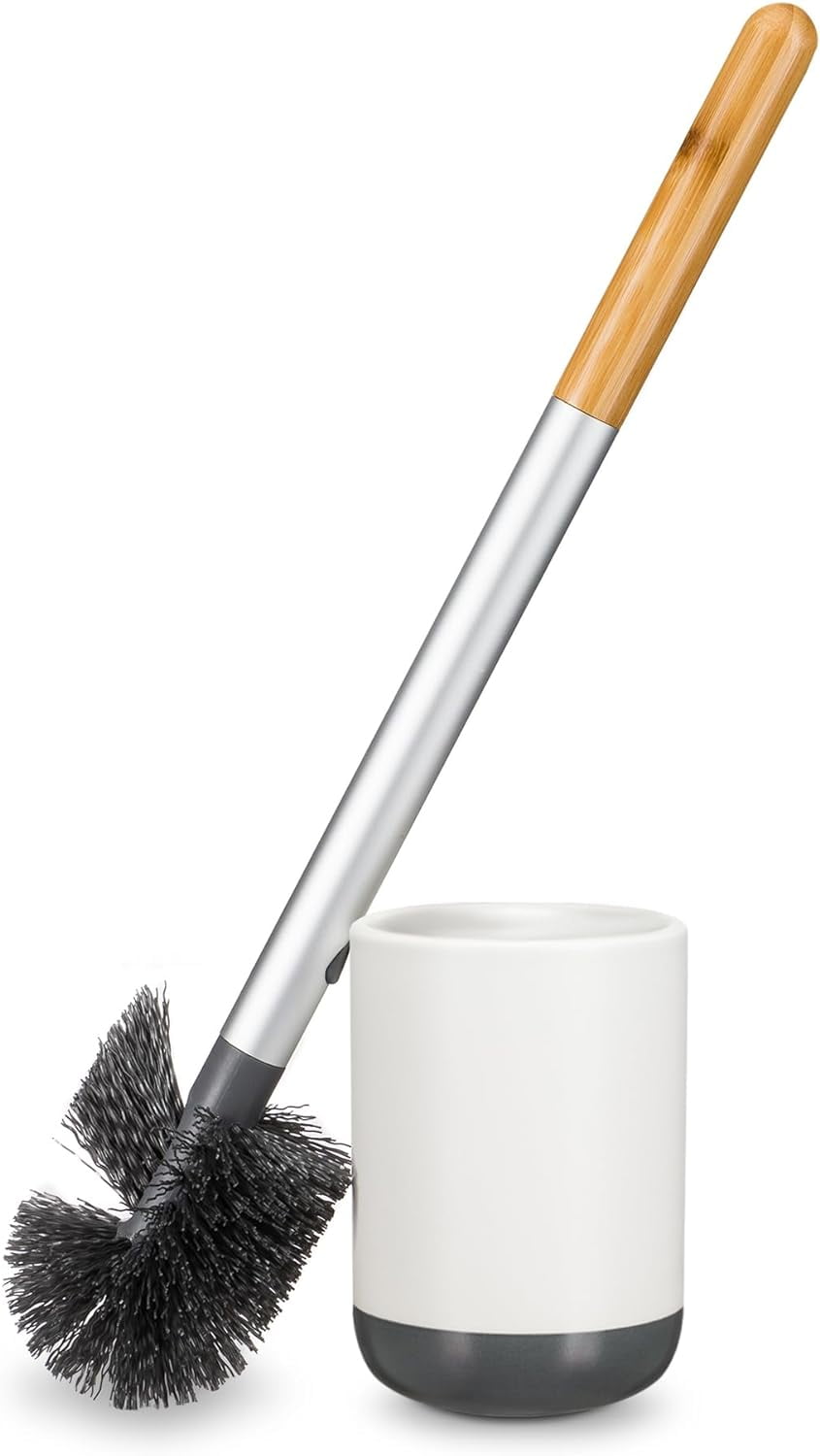 Bathroom Toilet Brush with Ceramic Holder and Diatomaceous Earth Disk ...