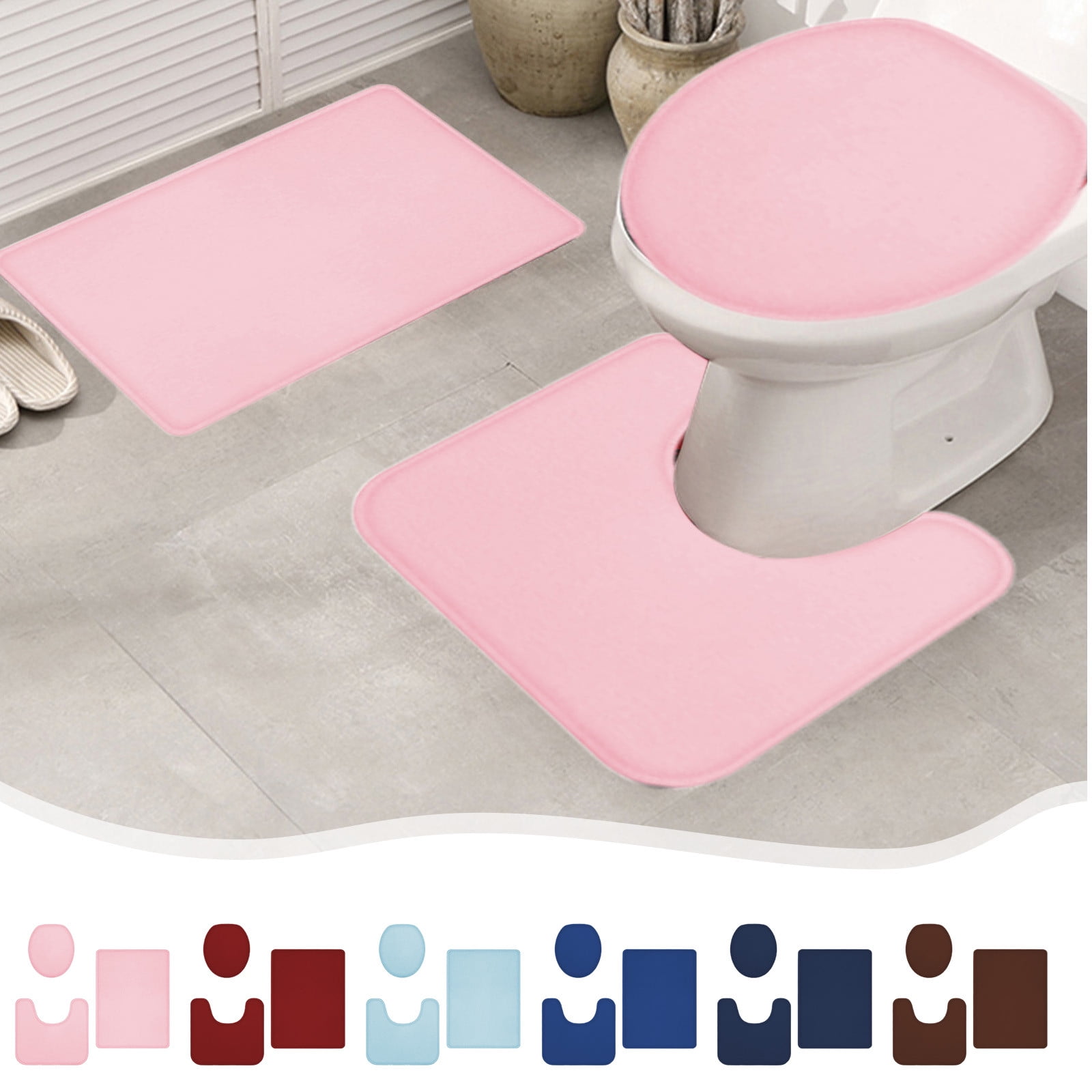Bathroom Toilet Floor Mat Set, Waterproof Rubber Bathroom Mat, Non-Slip ...