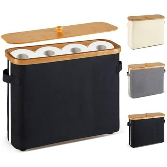 Bathroom Toilet Paper Storage Basket with Lid and Handle， Bamboo ...