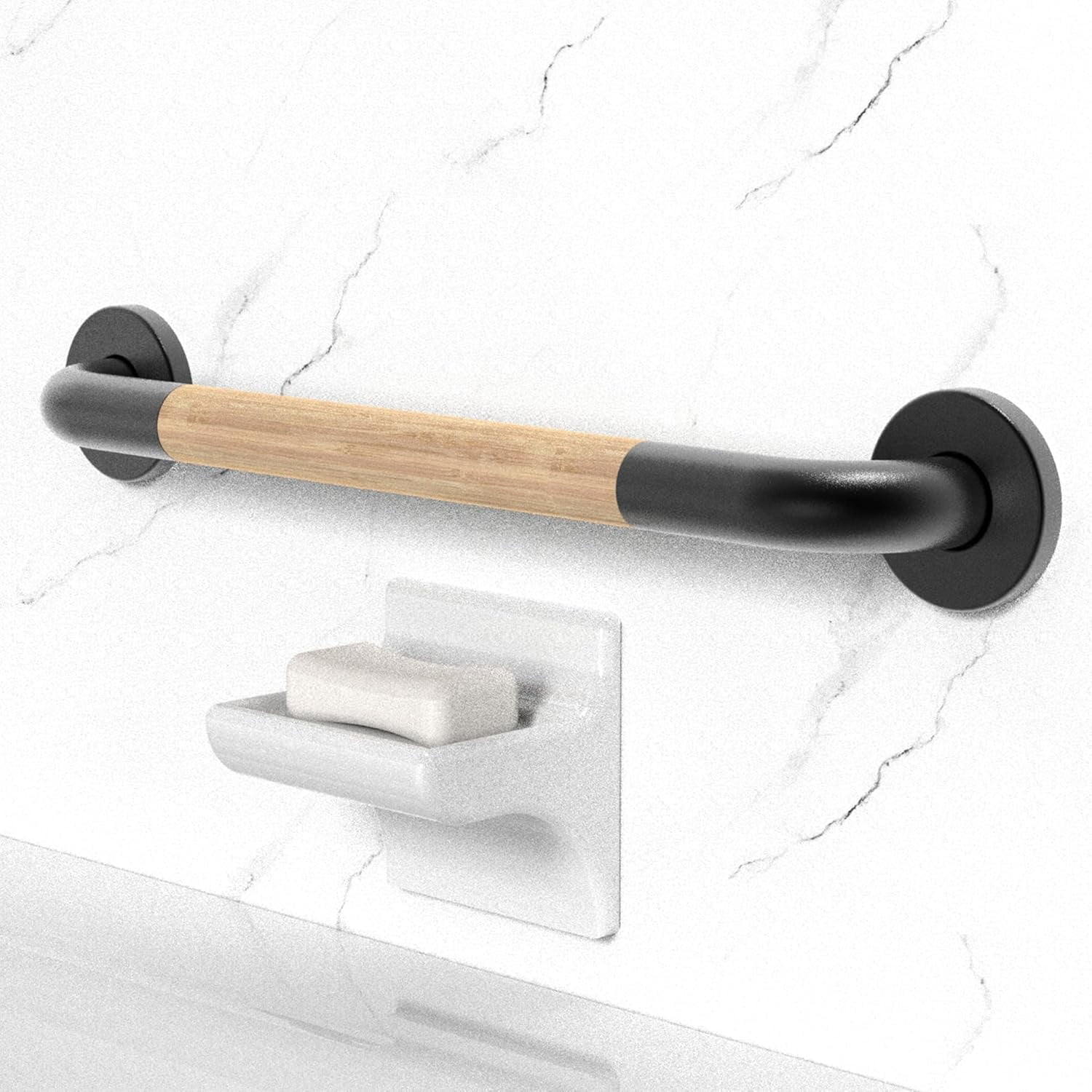 Bathroom & Toilet Safety Grab Bar, Natural Bamboo Handle, ADA Compliant ...
