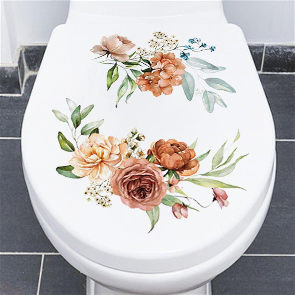 Bathroom Toilet Seat Wall Sticker Self-Adhesive Floral Toilet Lid ...