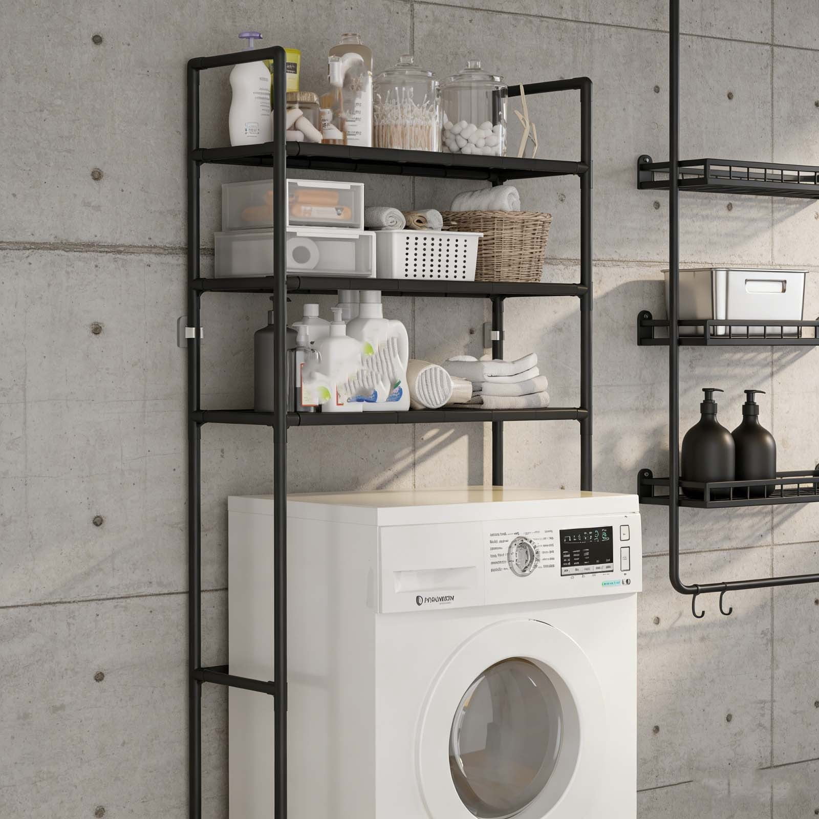 Bathroom Toilet Shelf & Washing Machine Storage Unit, Adjustable Over ...