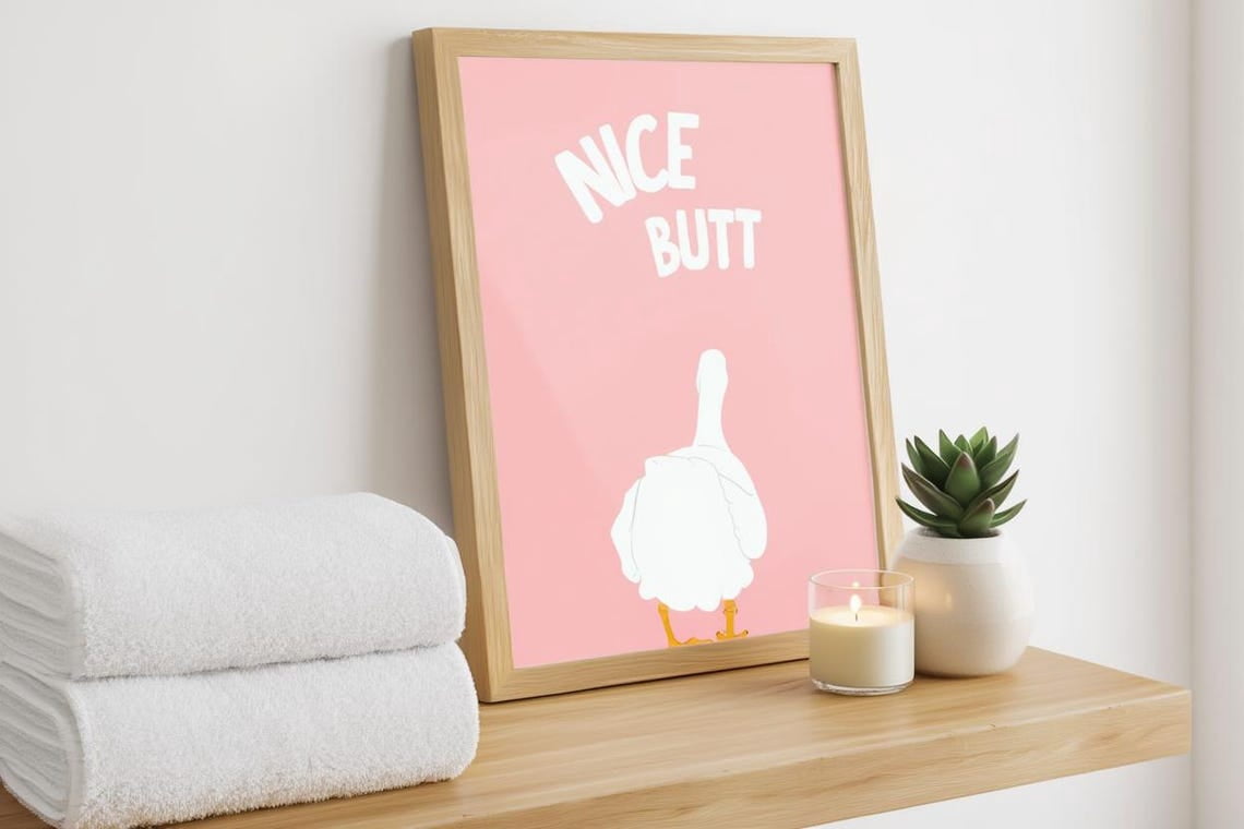 Bathroom Toilet Silly Goose Nice Butt Kids Humorous Decor, Unframed ...