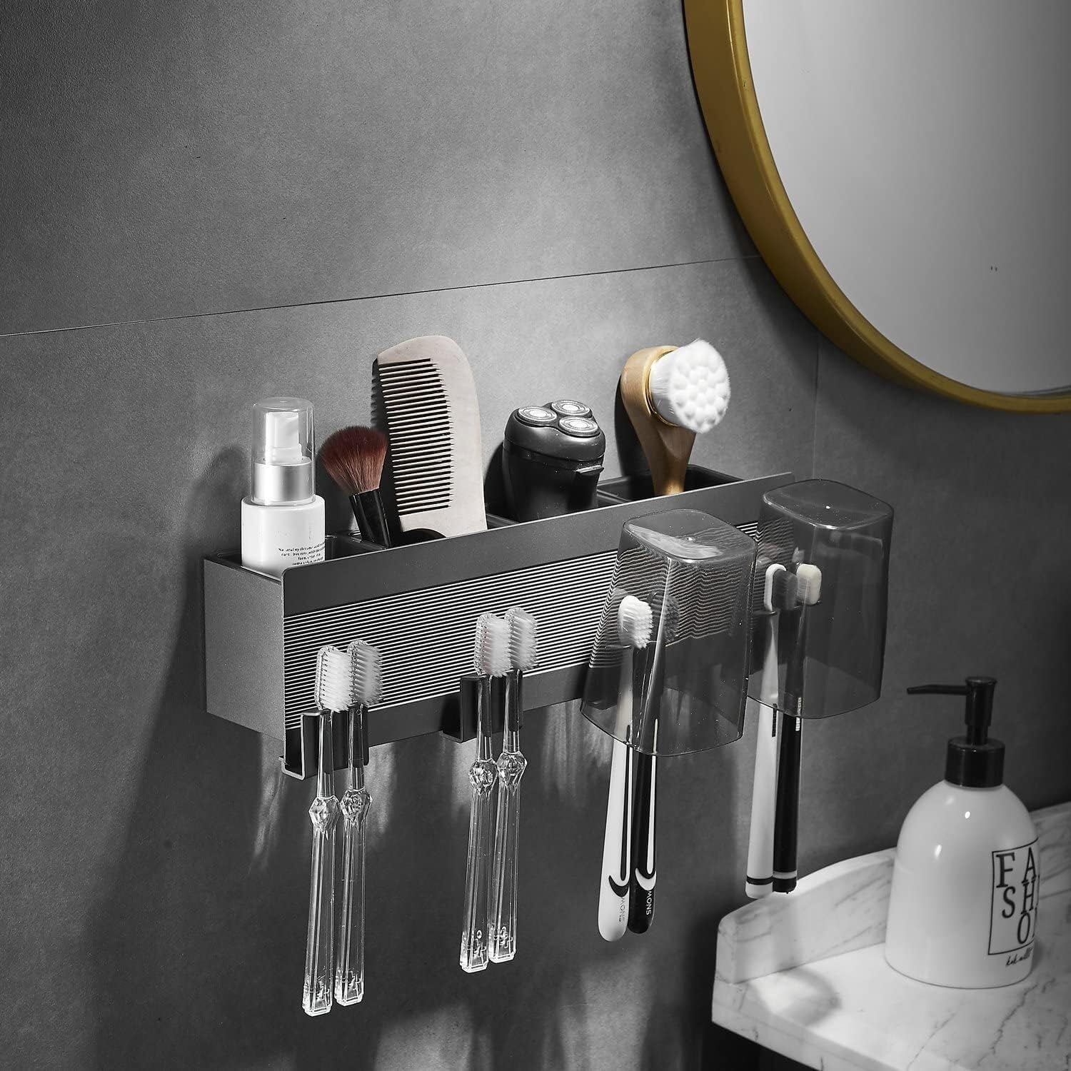 Bathroom Toothbrush Holder Black, Space Aluminum, 2 Slot, Tooth Cup ...