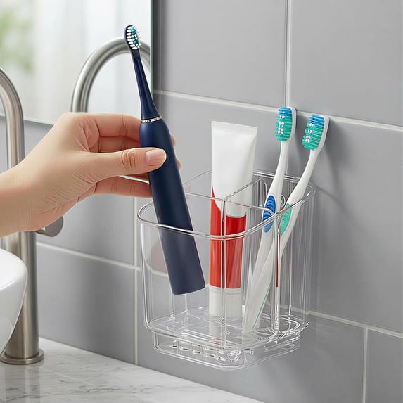 Bathroom Toothbrush Holder, Three Compartment Detachable Toothbrush ...