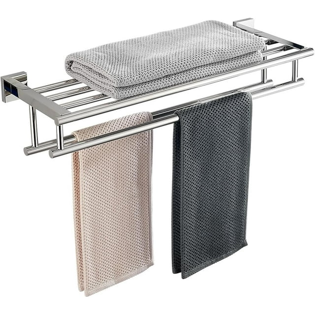 Bathroom Towel Rack 24 Inch Tower Holder with Double Towel Bar Polished ...
