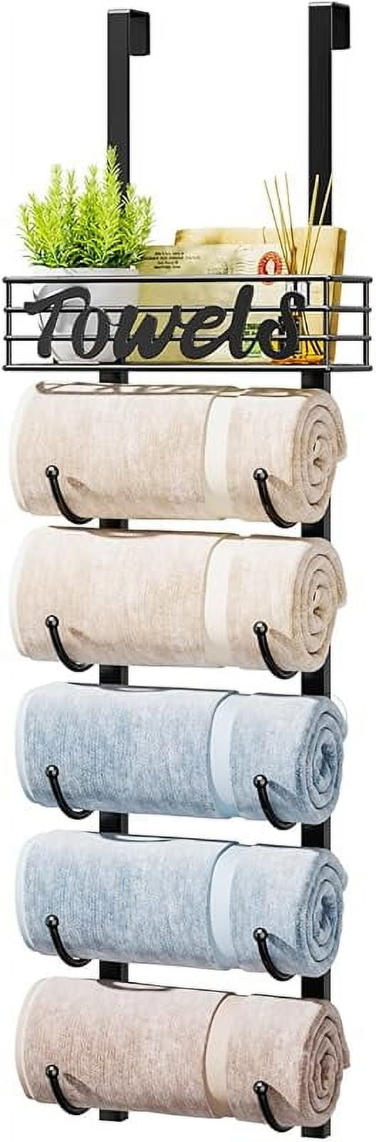 Bathroom Towel Rack Holder - 6-Tier Over The Door & Wall Mount Rolled ...