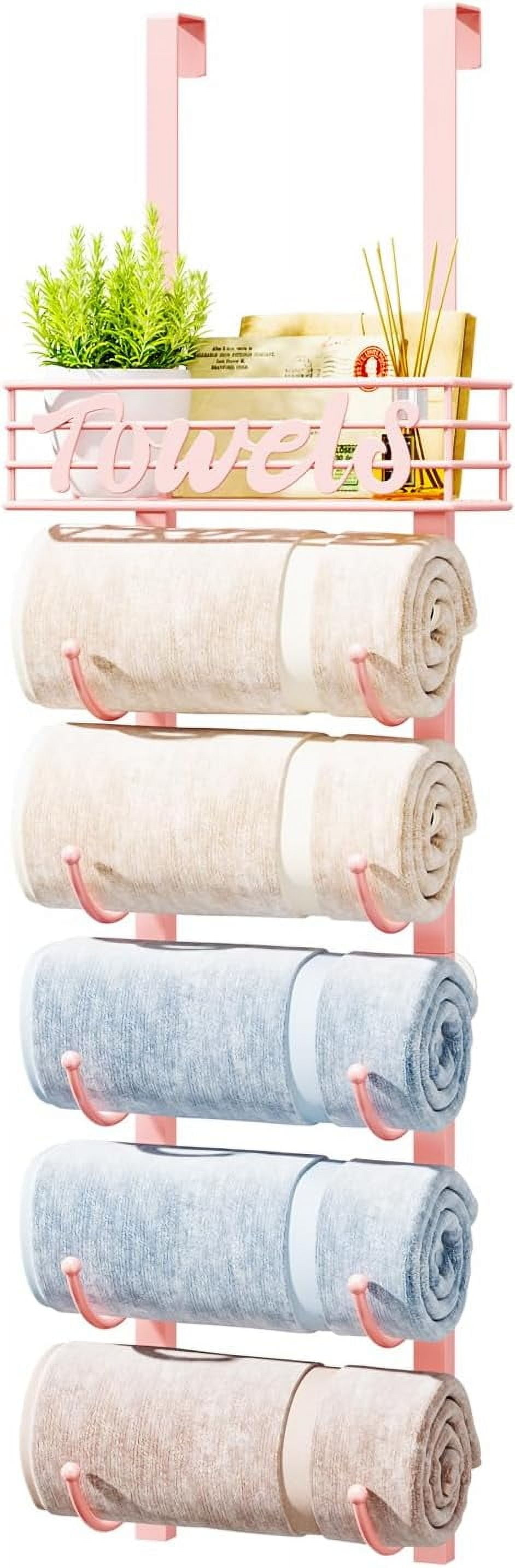 Bathroom Towel Rack Holder - 6-Tier Over The Door & Wall Mount Rolled ...