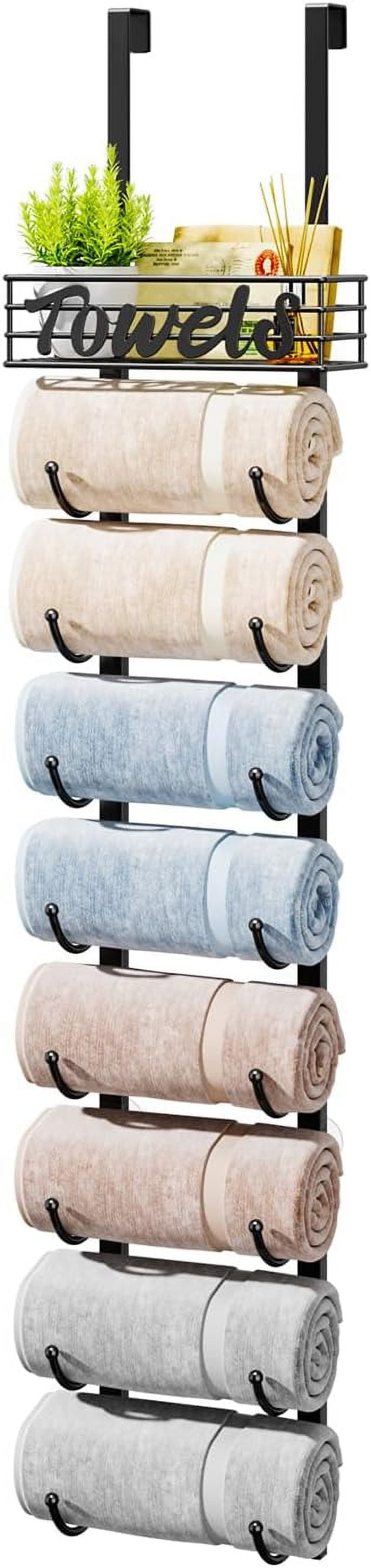 Bathroom Towel Rack Holder - 9-Tier Over The Door & Wall Mount Rolled ...