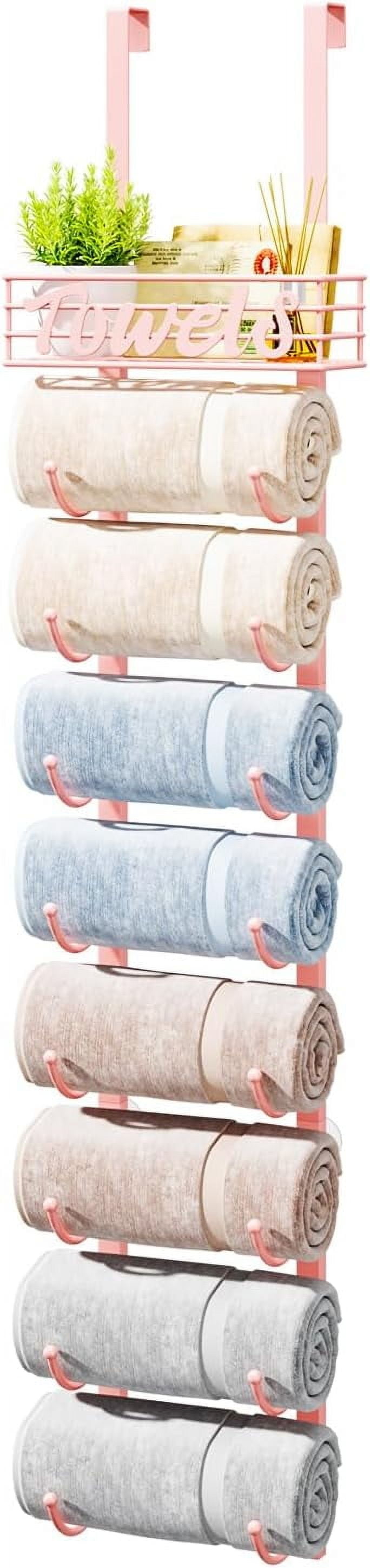 Bathroom Towel Rack Holder - 9-Tier Over The Door & Wall Mount Rolled ...