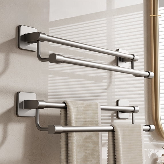 Bathroom Towel Rack Punch-Free Installation, Wall Mounted Double Pole ...