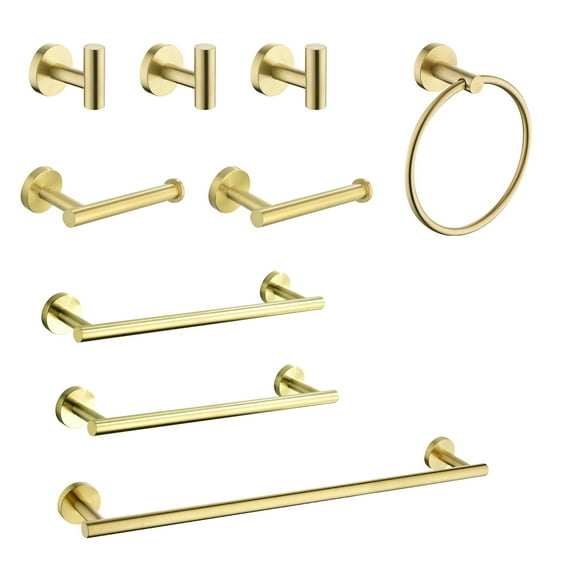 Bathroom Towel Rack Set | 9 Pieces, Brushed Gold | Corrosion-Resistant ...